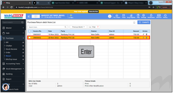 How To Print Purchase Return Entry In Marg Books