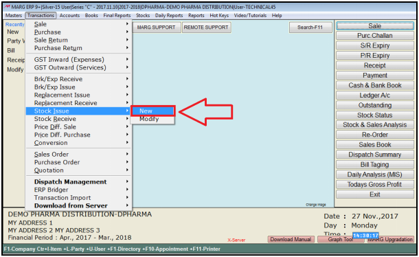 How To Create Stock Issue Entry In Marg Software