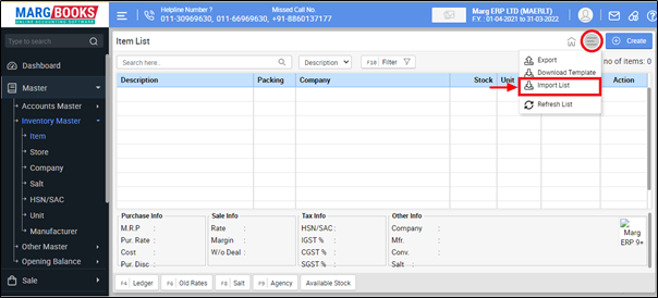 How To Import Item From Excel In Marg Books