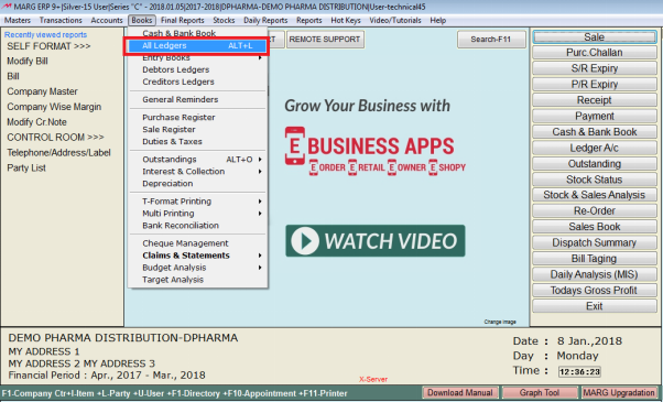 How to view month wise Ledger Report with their Opening Balance