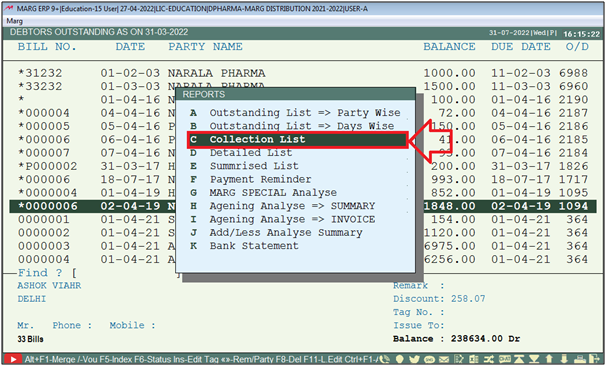 How to view Party wise Collection Report of Outstanding in PDF in Marg ...