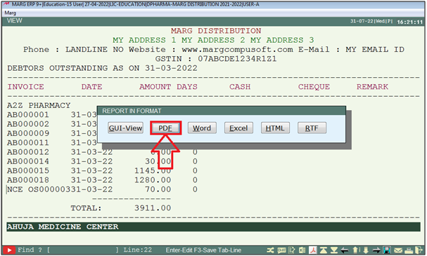 How to view Party wise Collection Report of Outstanding in PDF in Marg ...