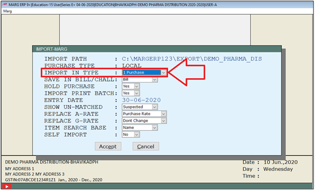 What is the procedure to import Purchase from MARG To MARG