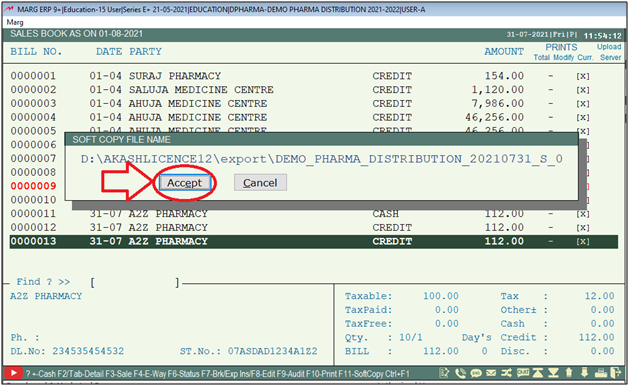How to export particular Sale Bill into CSV Format in Marg Software?