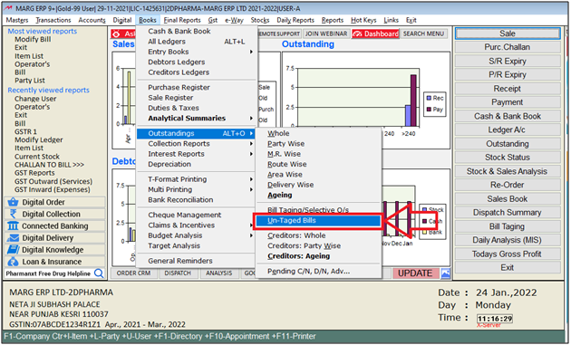 How to view Un-Tag bills Report in Marg Software?