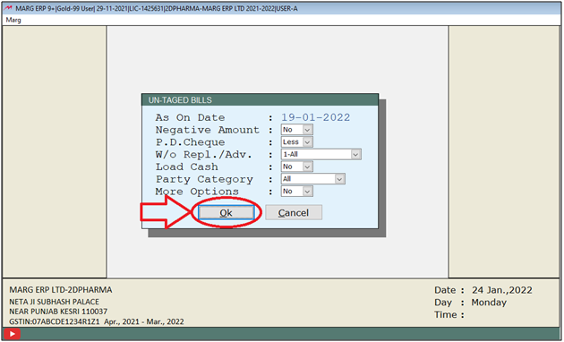 How to view Un-Tag bills Report in Marg Software?