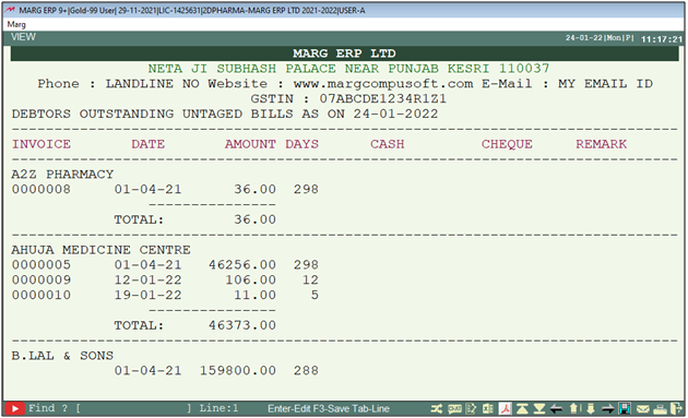 How to view Un-Tag bills Report in Marg Software?