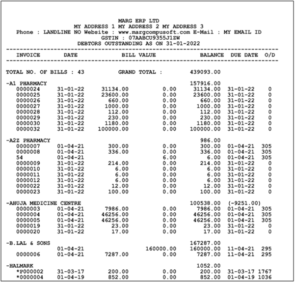 How to export Outstanding Report in Excel / PDF format in Marg Software?